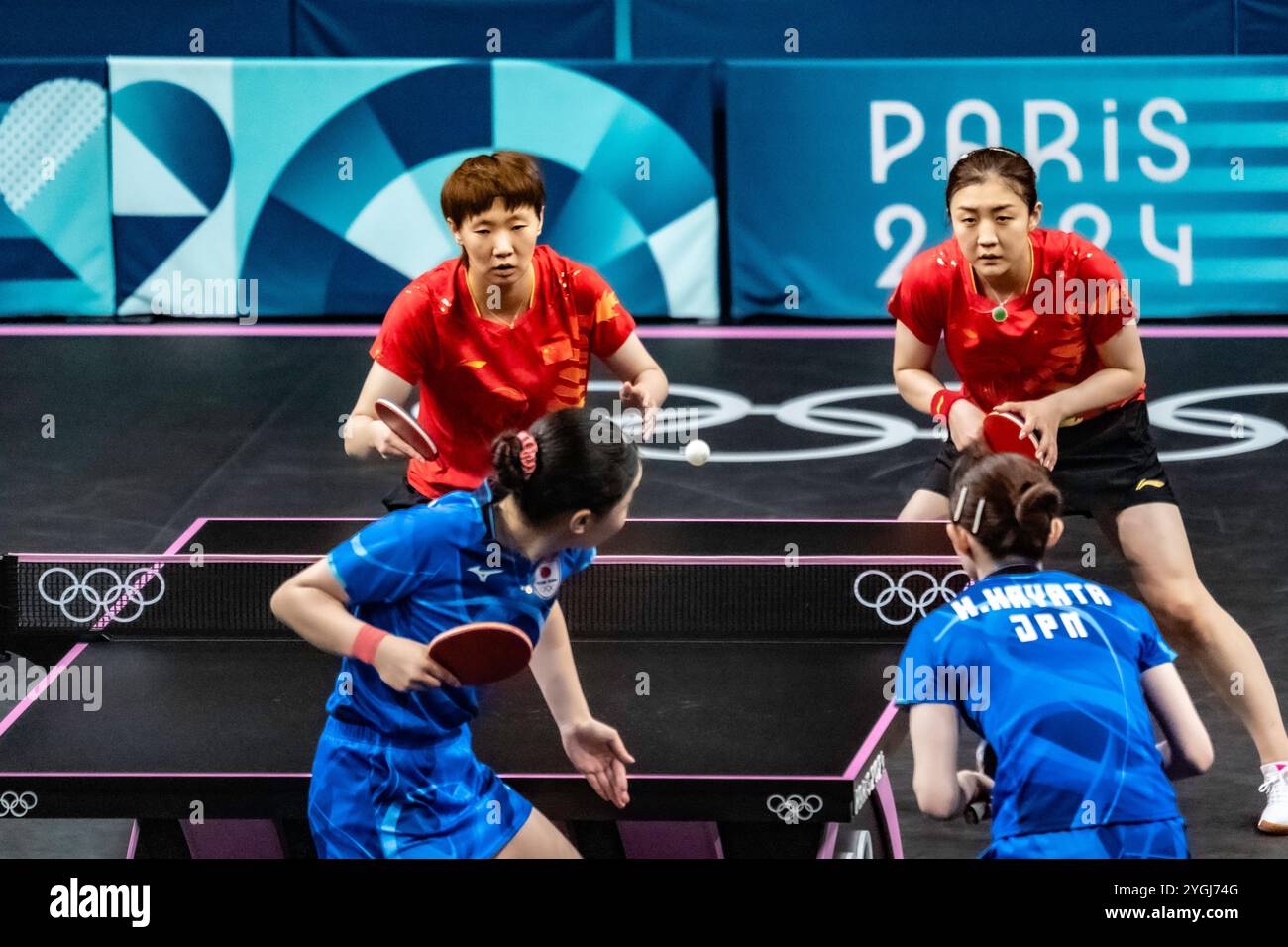 Table tennis – women's team gold medal match. Wang Manyu (L rear) -Chen ...
