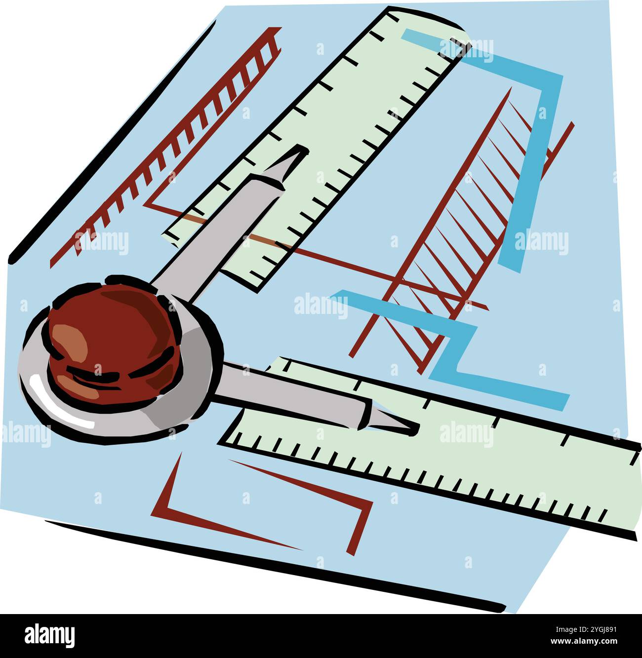 Pencil, ruler, triangle, compass on graph paper background vector ...