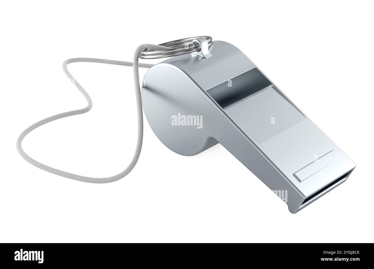 Metallic Whistle, closeup. 3D rendering isolated on white background ...
