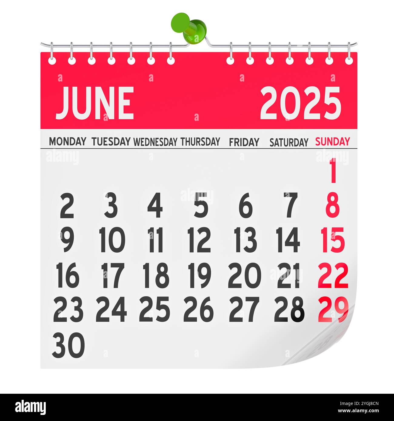 June 2025 Monthly Wall Calendar, 3D rendering isolated on white ...