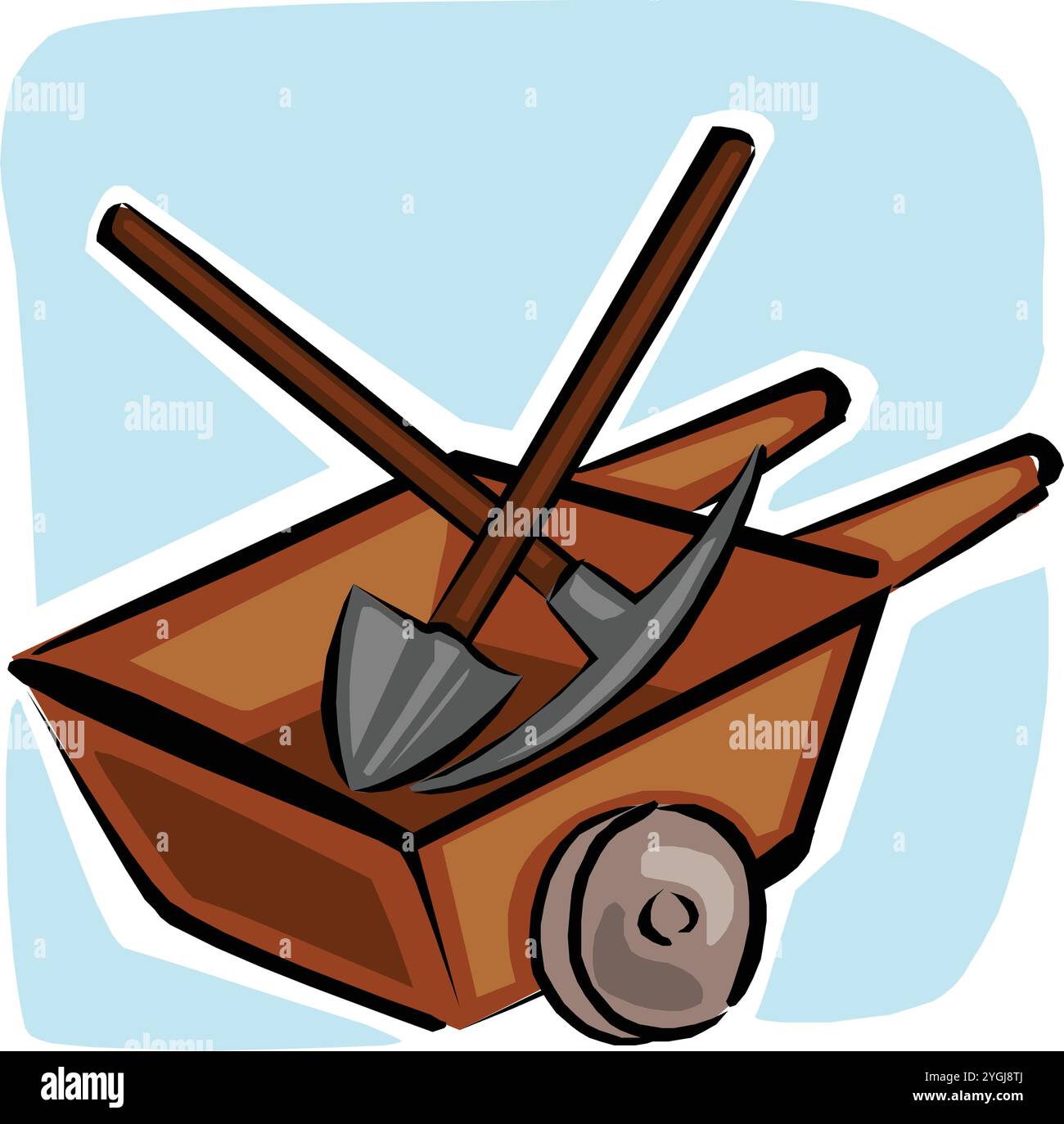 a shovel construction cart tool contain pickaxe design vector ...