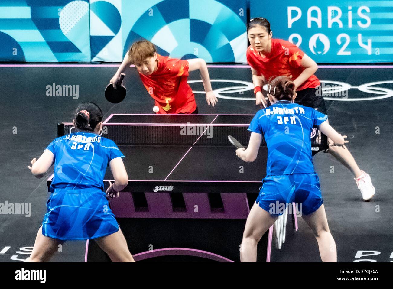 Table tennis – women's team gold medal match. Wang Manyu (L rear) -Chen ...
