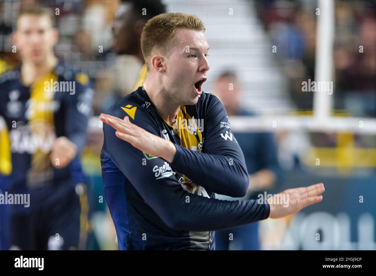 Rok Mozic of Rana Verona celebrates after scores a point during the ...