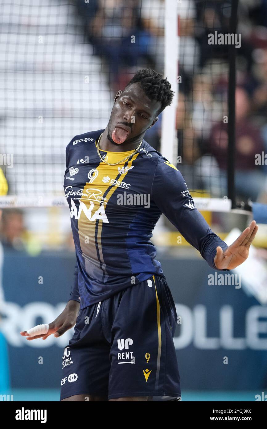 Noumory Keita of Rana Verona celebrates after scores a point during the ...