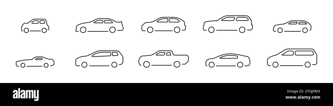 Car outline. Forms of car bodies. Set of icons of types of cars. Side ...