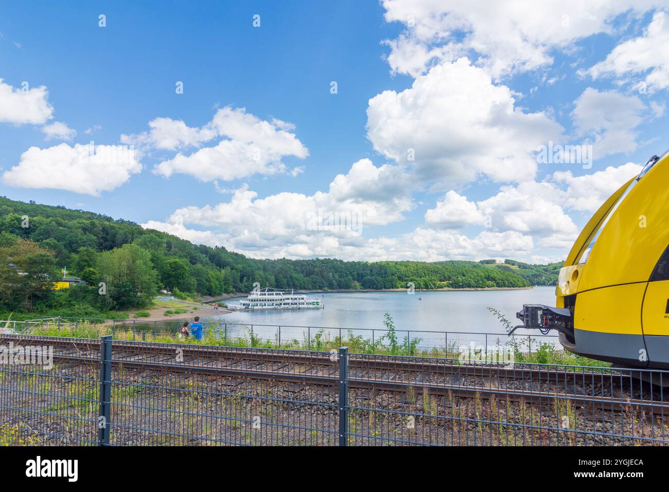 Olpe, Sondern railway station, local train, lake Biggesee (Bigge ...