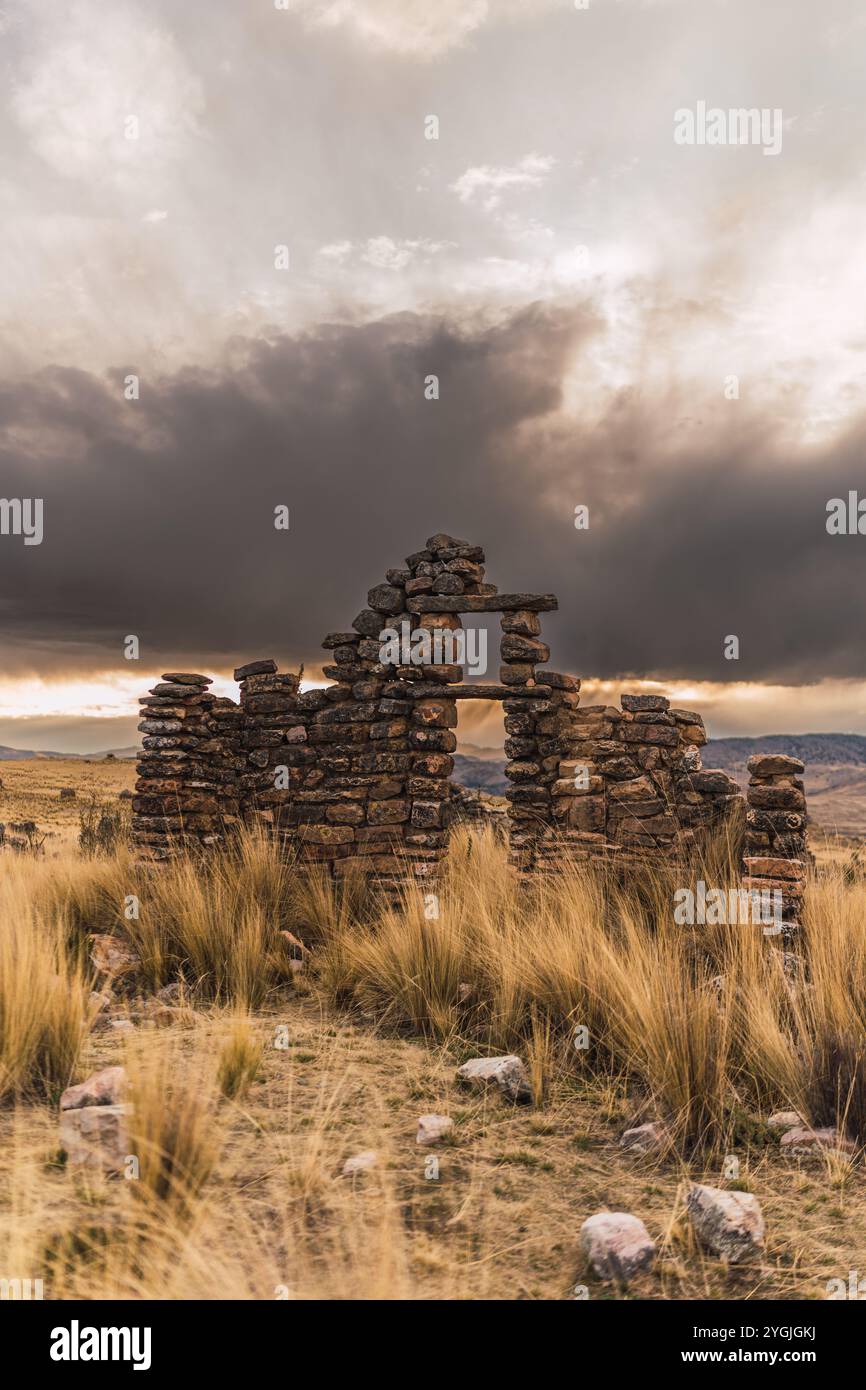 Inca temple built of uniformly textured stones illuminated by natural ...