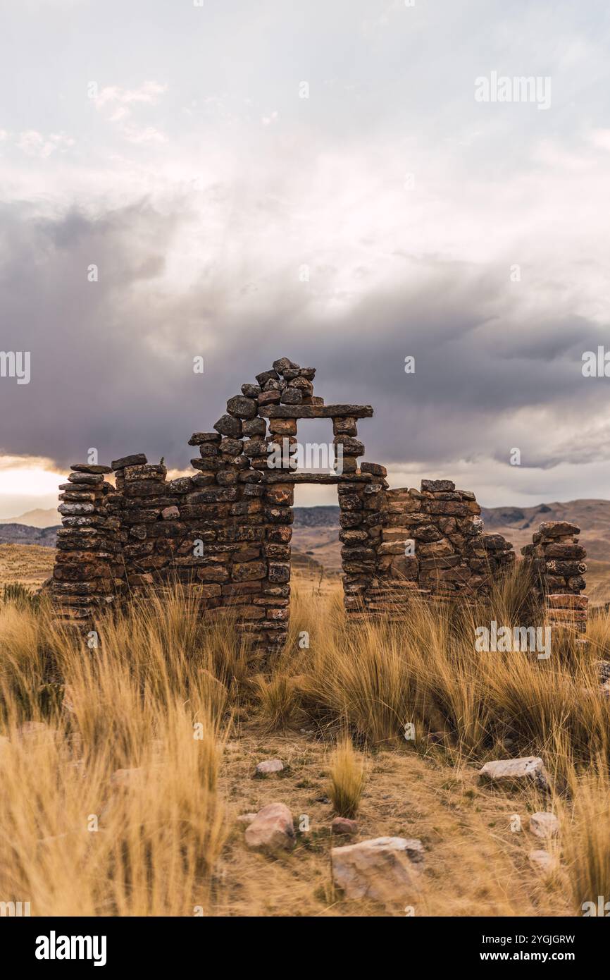 Inca temple built of uniformly textured stones illuminated by natural ...