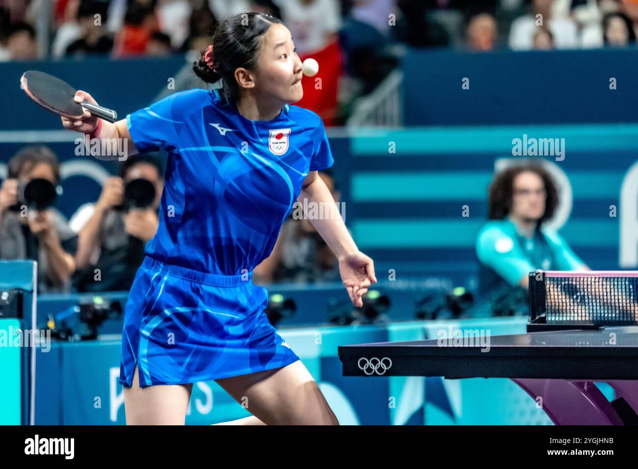 Table tennis – women's team gold medal singles match. Miwa Harimoto (JPN) vs Wang Manyu CHN ...