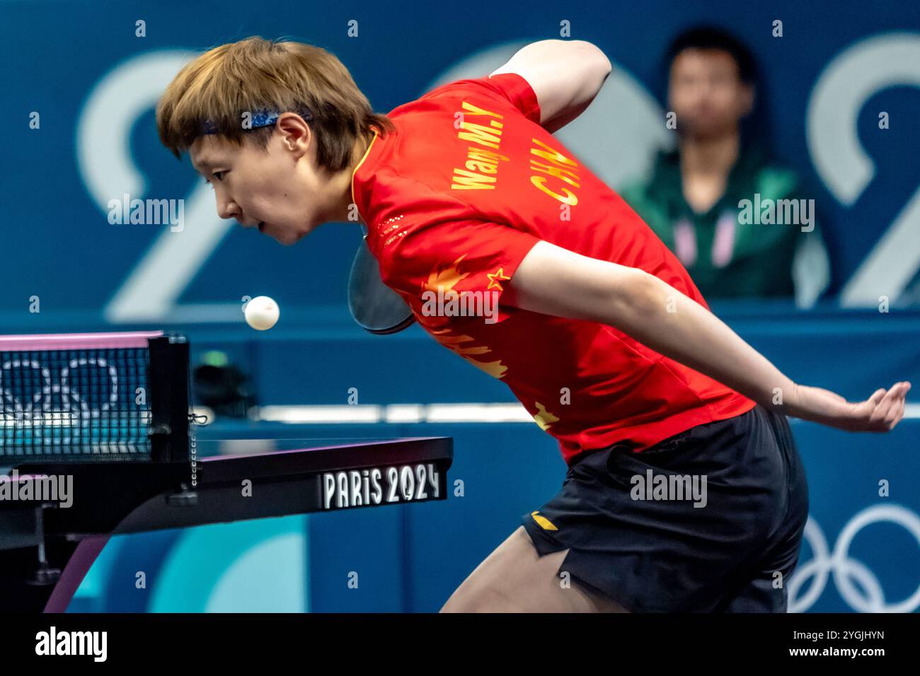 Table tennis – women's team gold medal singles match. Wang Manyu (CHN ...