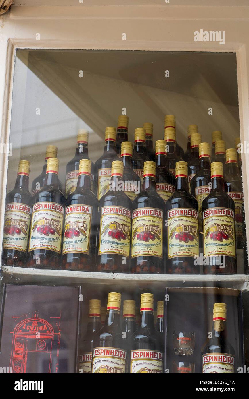 Bottles on Display, The famous A Ginjinha Bar in the Baixa District ...