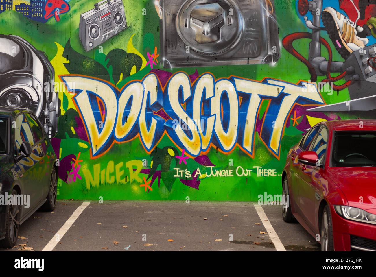 Detail of a 50 metre mural created by local street artists in Bristol ...