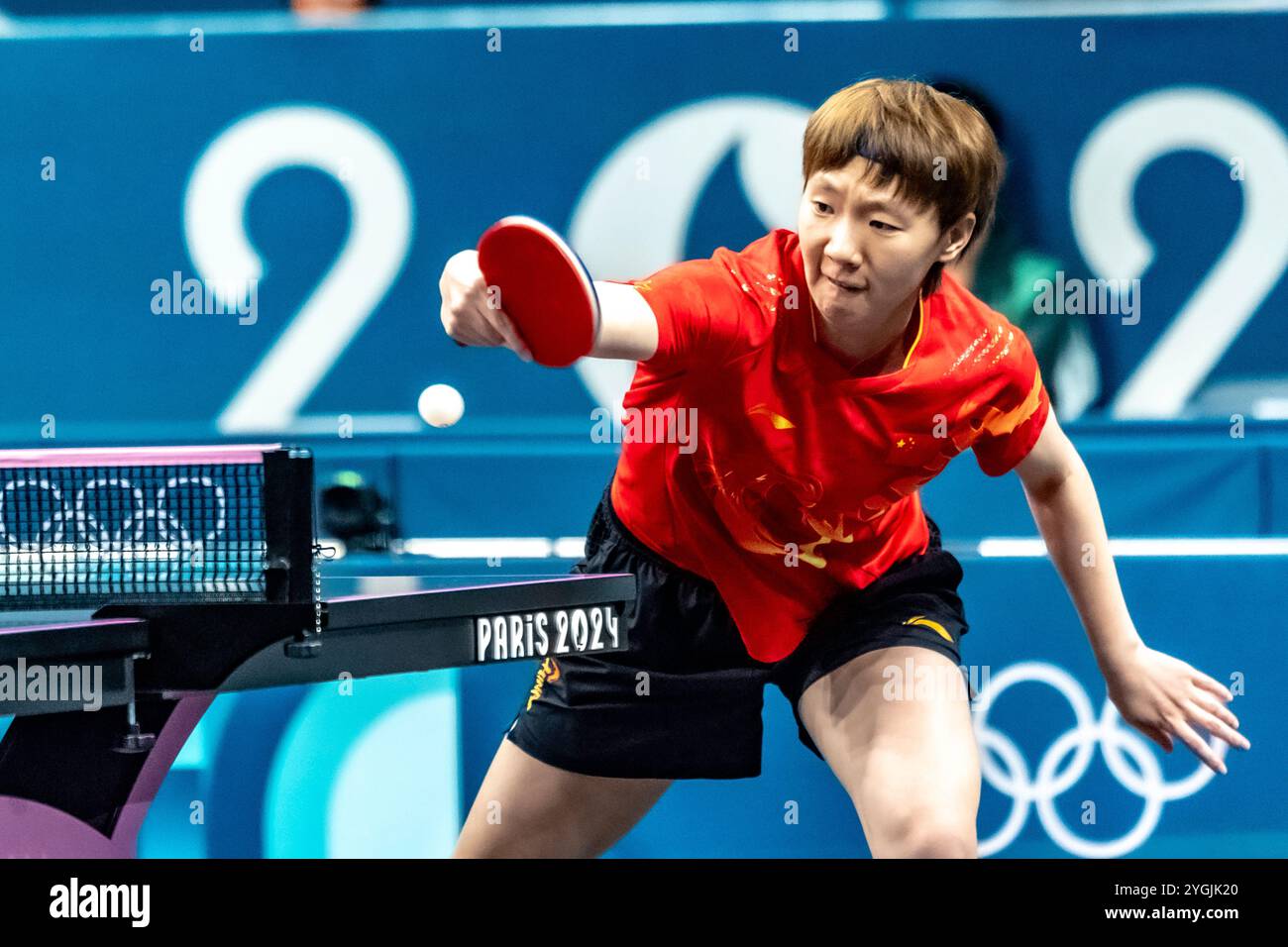 Table tennis – women's team gold medal singles match. Wang Manyu (CHN ...