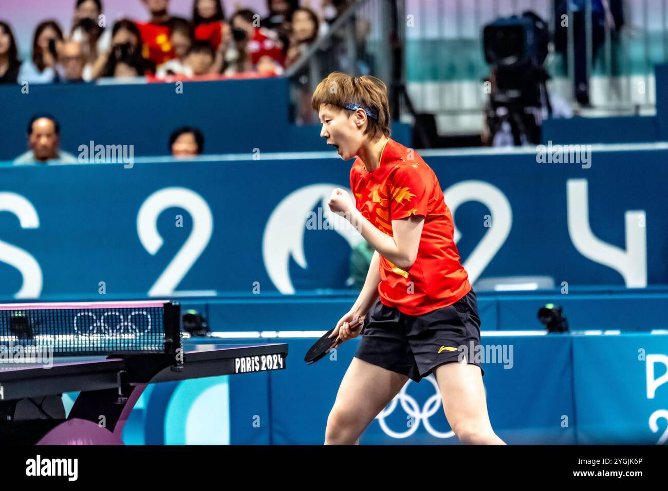 Table tennis – women's team gold medal singles match. Wang Manyu (CHN ...