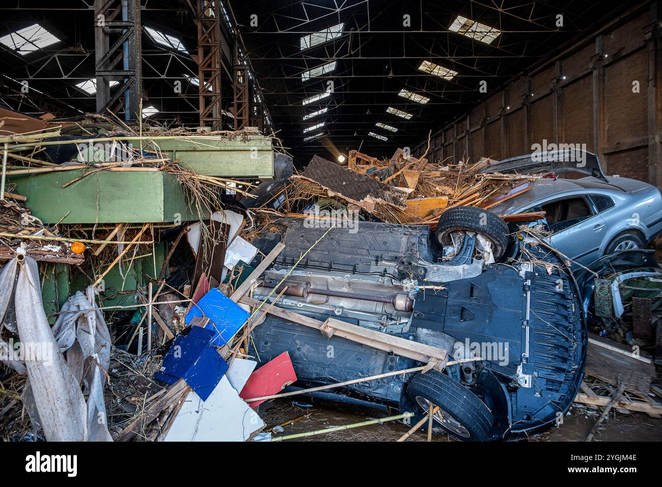 Interior of a factory. Effects of the DANA floods of October 29, 2024 ...