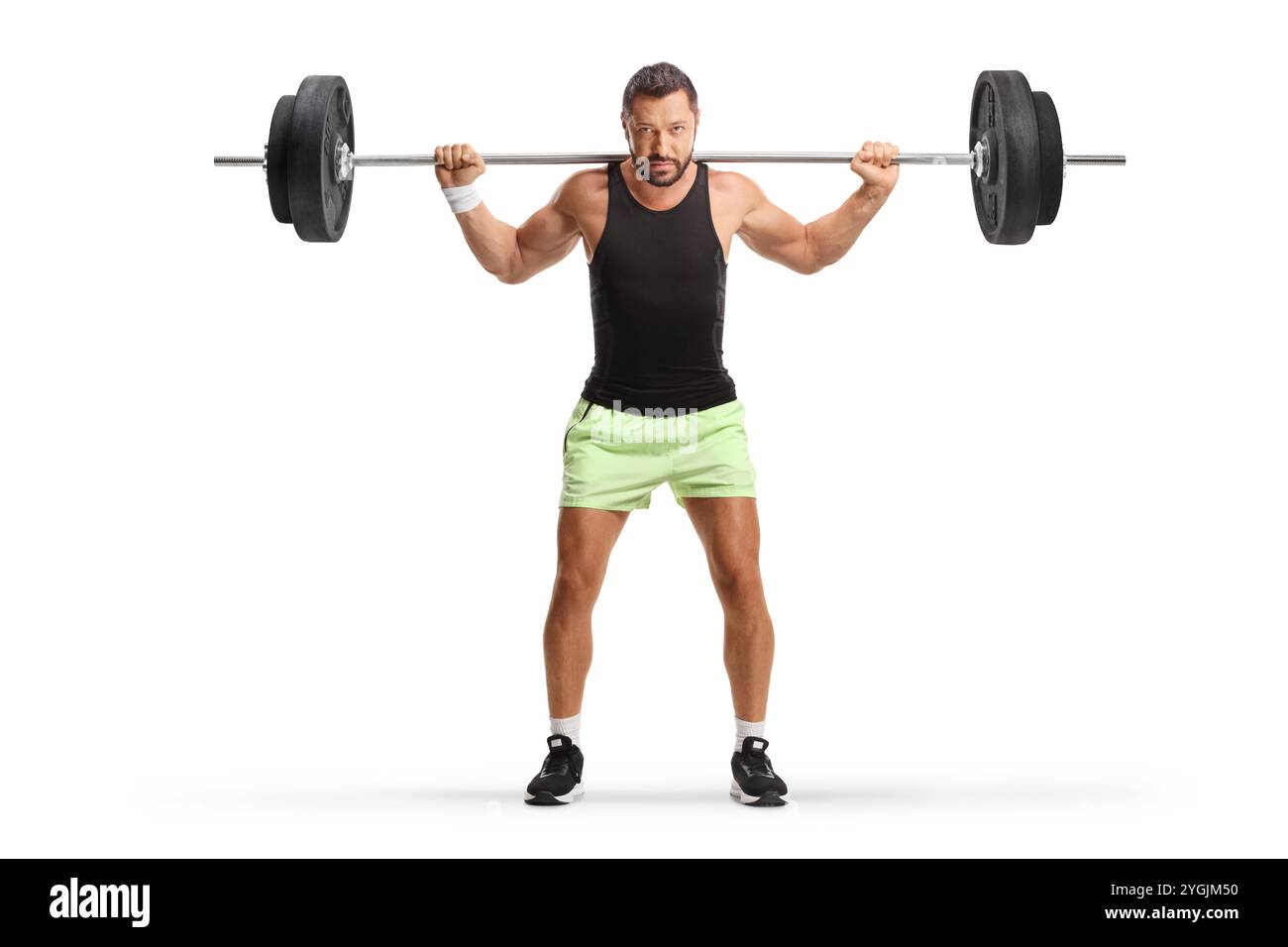 Man exercising weight lifting isolated on white background Stock Photo ...