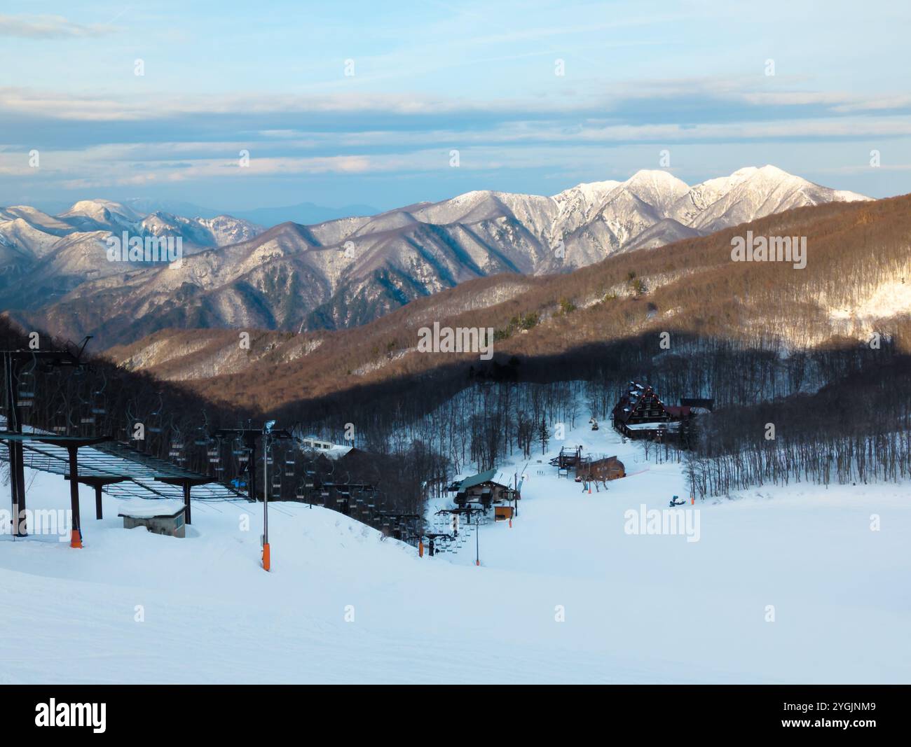 Ski piste with distance snow capped mountains Stock Photo - Alamy