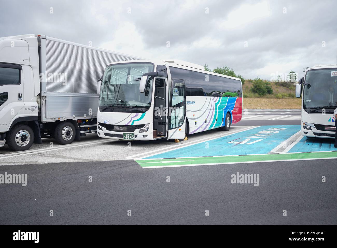 Summer scene at Konan Parking Area on highway in Koka City, Shiga ...