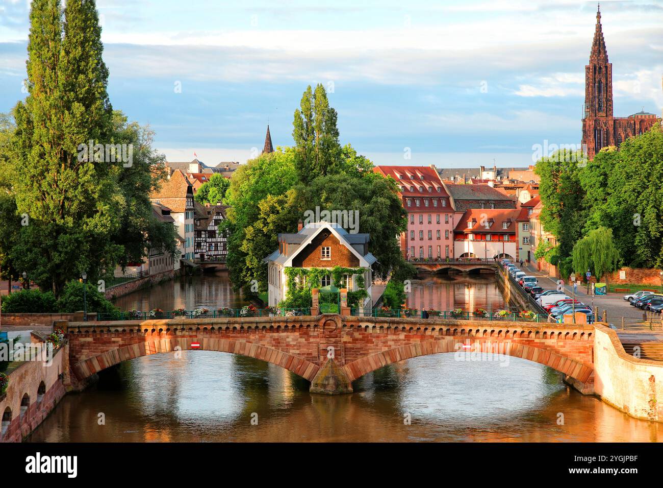 Old historic center of Strasbourg with fortress towers and bridge ...