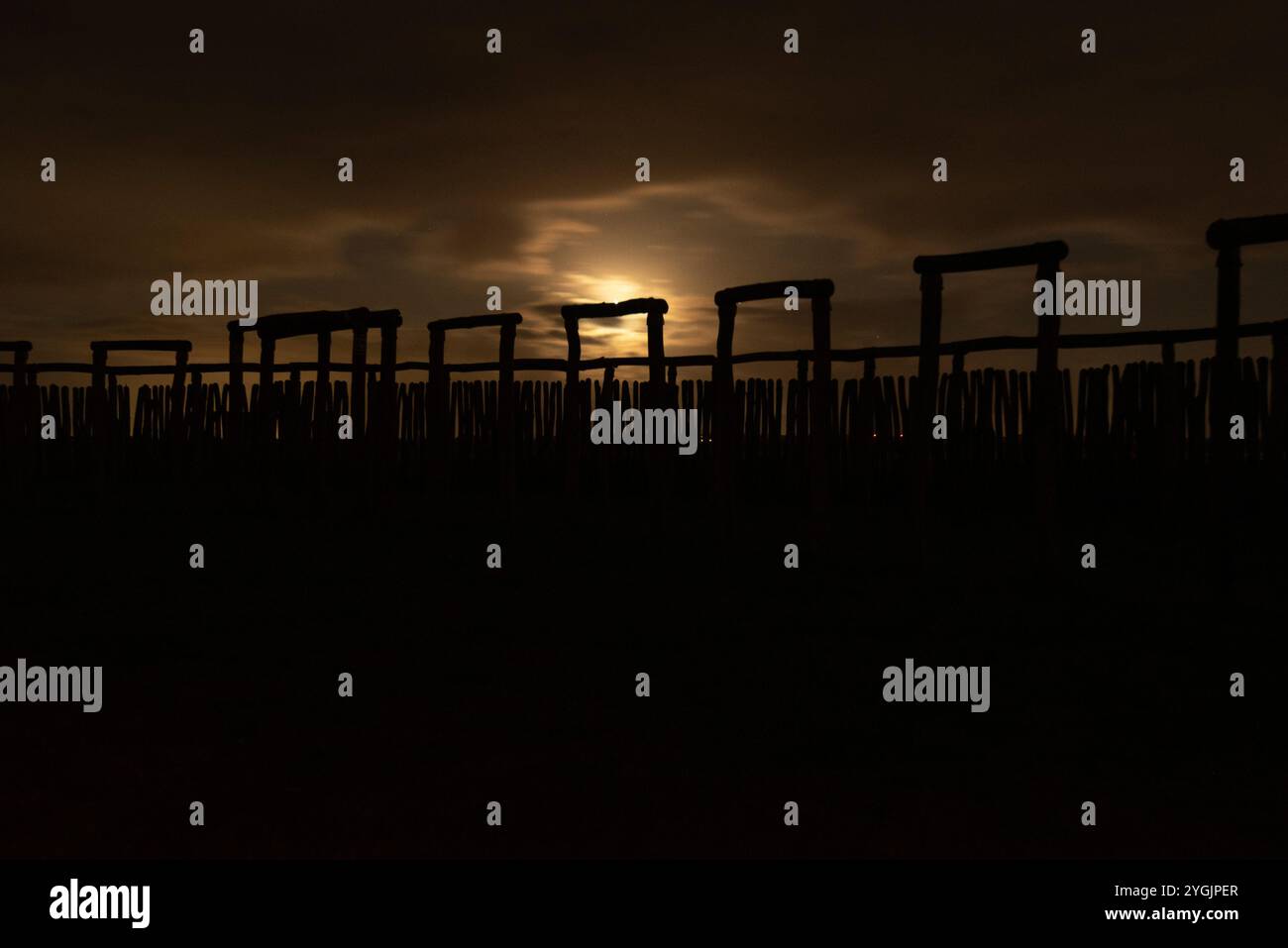 Moon shines on Pömmelte ring sanctuary, prehistoric circular ditch ...