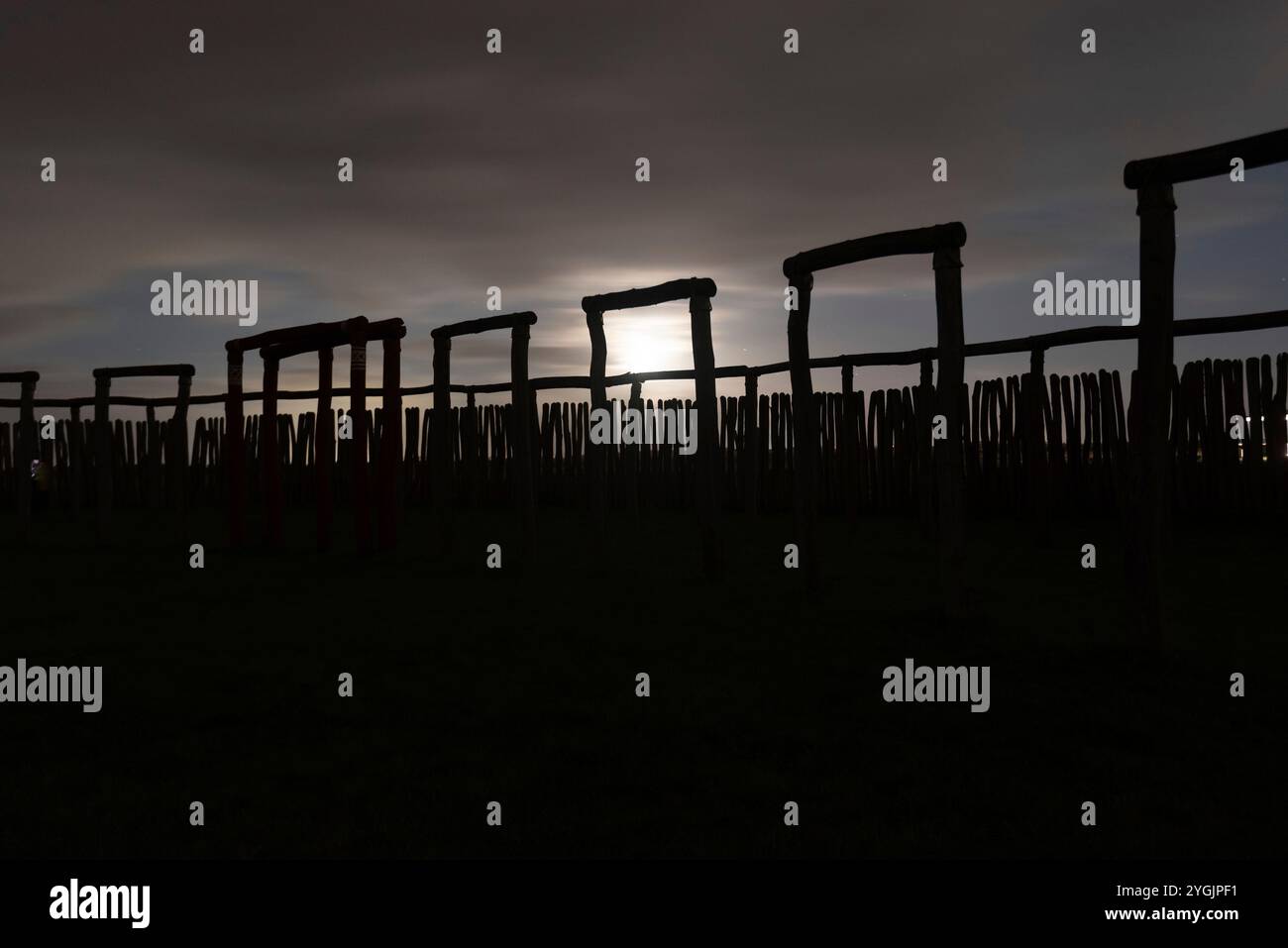 Moon shines on Pömmelte ring sanctuary, prehistoric circular ditch ...