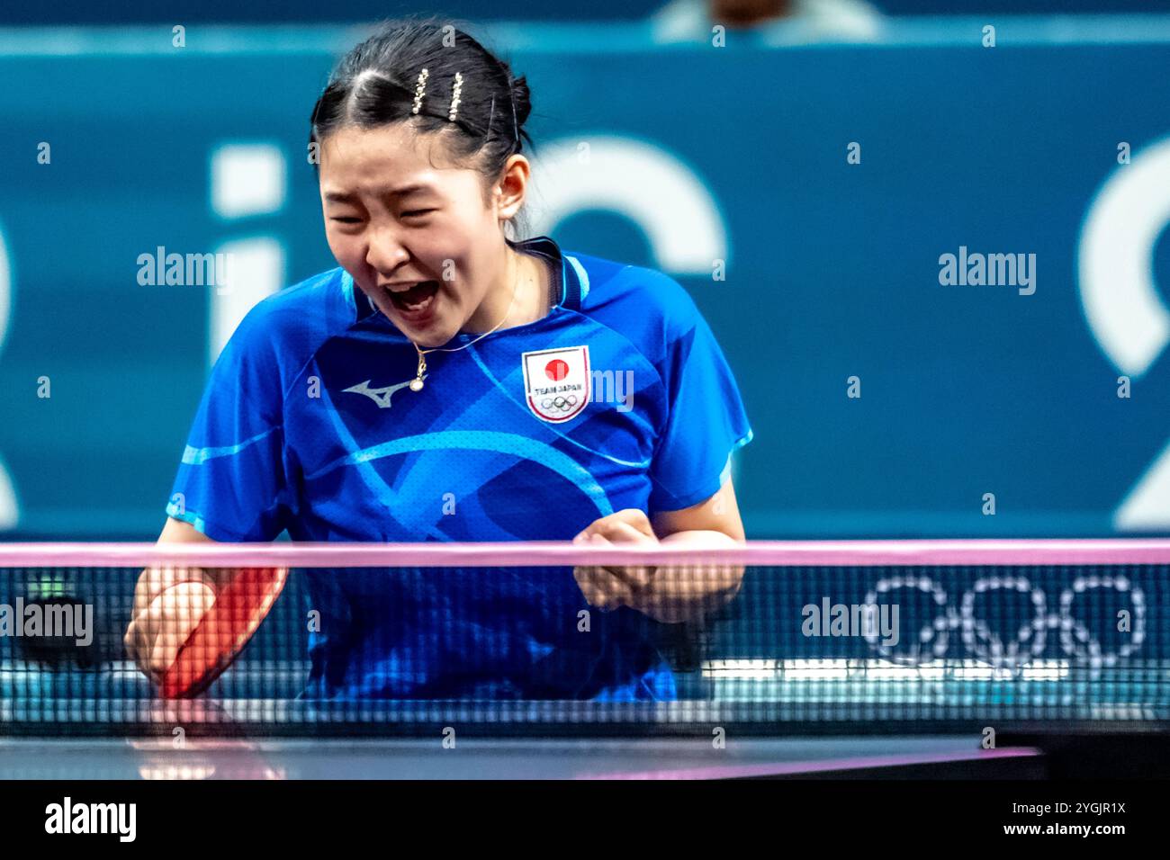 Table tennis – women's team gold medal singles match. Miwa Harimoto ...