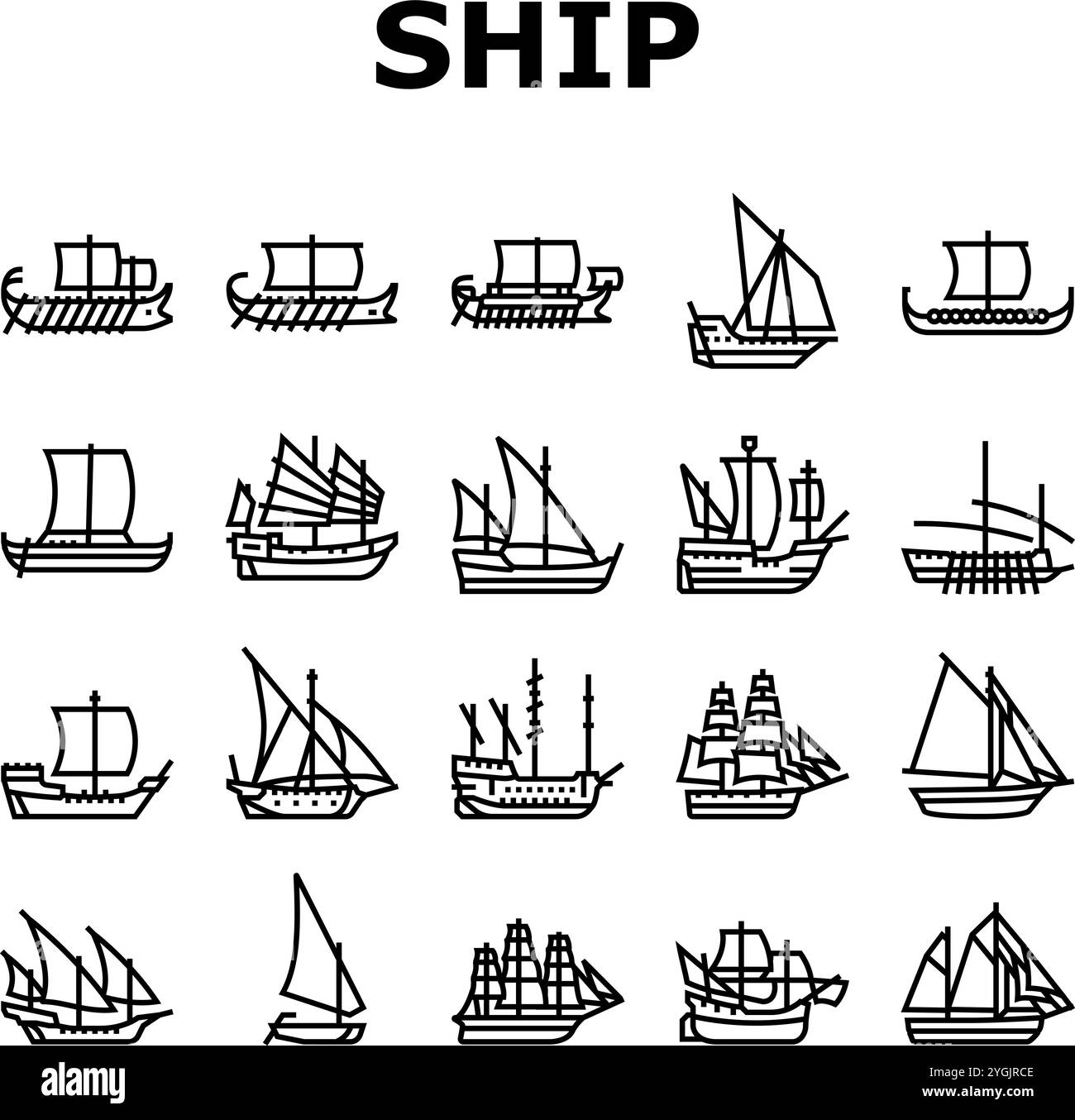 ancient ship maritime vessel icons set vector Stock Vector Image & Art ...