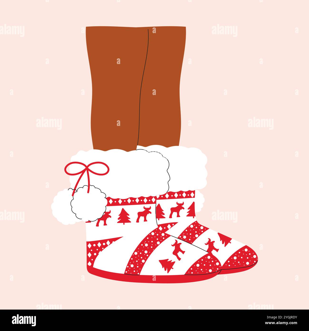 Legs in cosy Christmas boots. Hand drawn vector illustration Stock ...