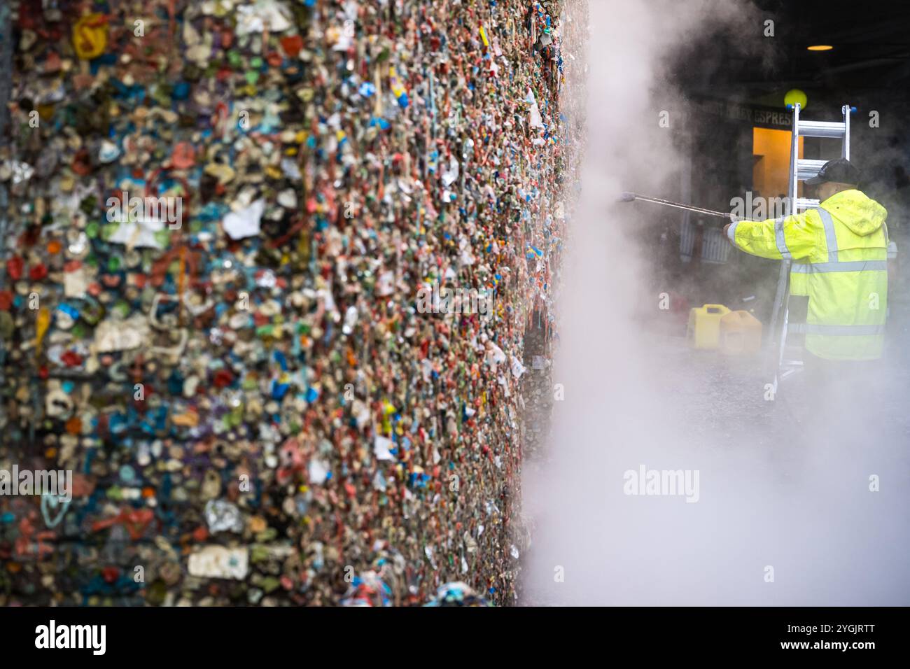 Seattle, USA. 7th Nov, 2024. The 4-day cleaning of the famous Gum Wall ...