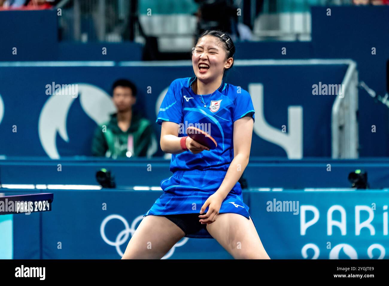 Table tennis – women's team gold medal singles match. Miwa Harimoto ...
