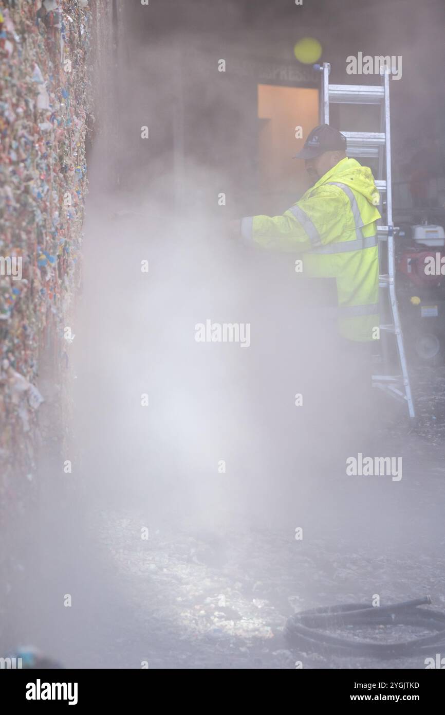 Seattle, USA. 7th Nov, 2024. The 4-day cleaning of the famous Gum Wall ...