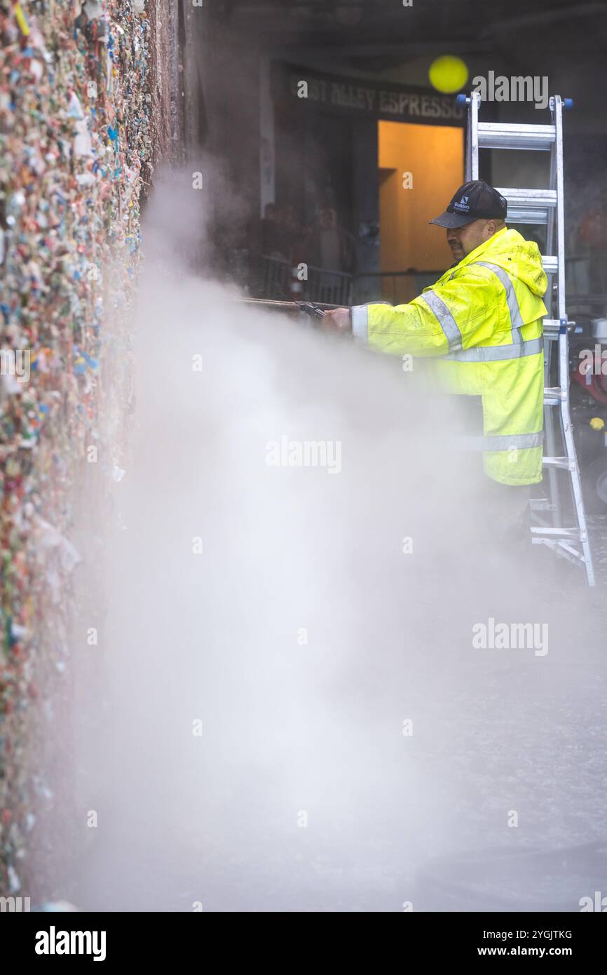 Seattle, USA. 7th Nov, 2024. The 4-day cleaning of the famous Gum Wall ...
