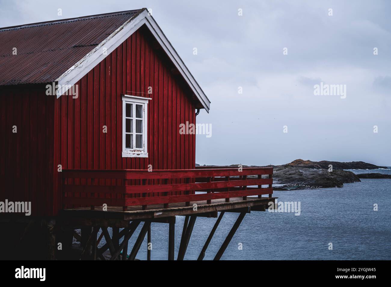 Lofoten, Norway, winter, red hut Stock Photo - Alamy