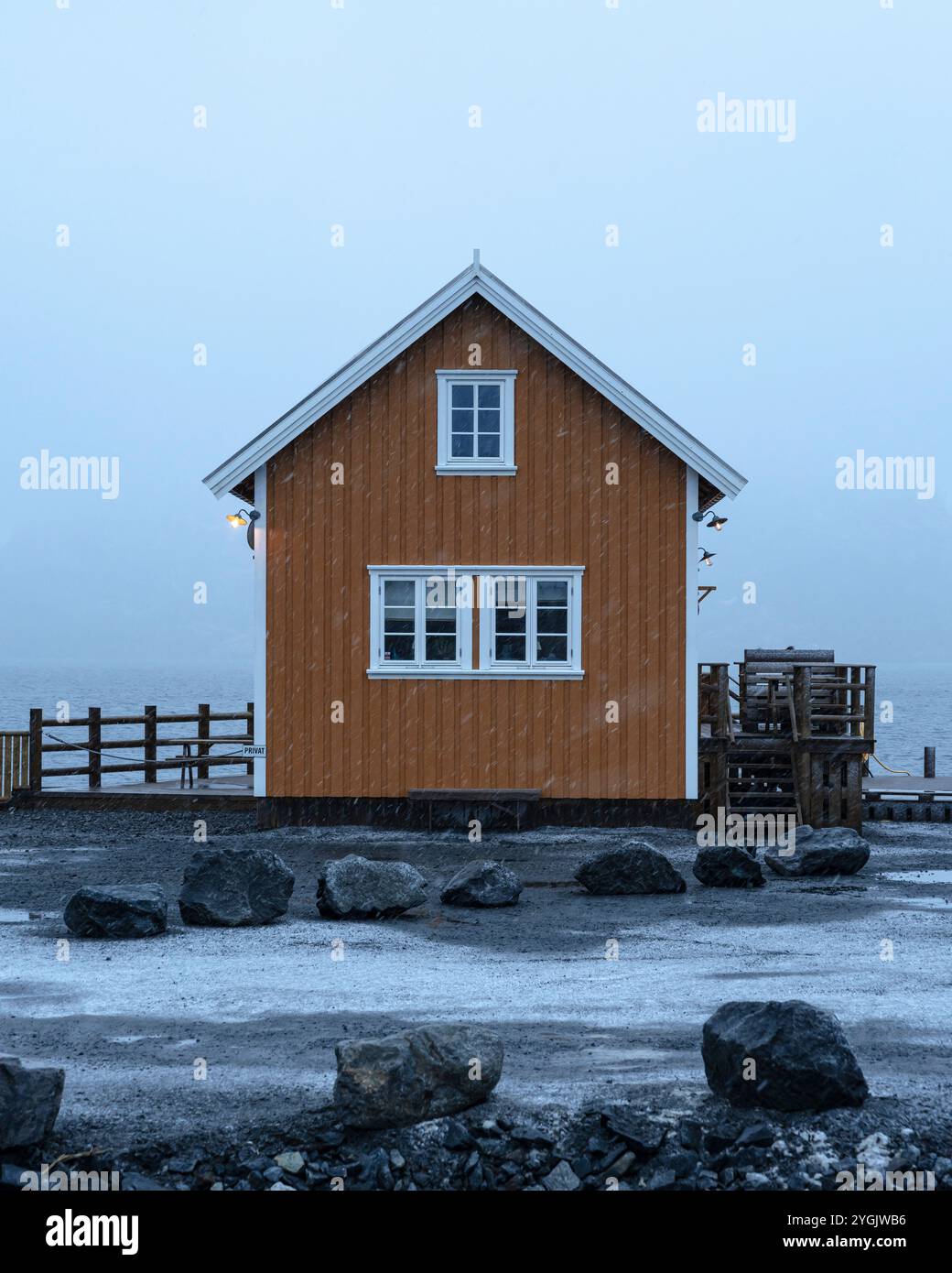 Lofoten, Norway, winter, yellow house, Sakrisoy Stock Photo - Alamy
