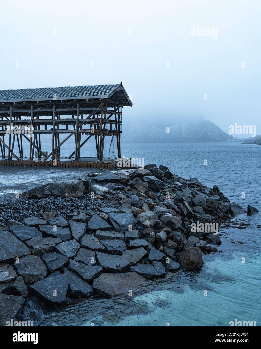 Lofoten, Norway, winter, dry fish rack Stock Photo - Alamy