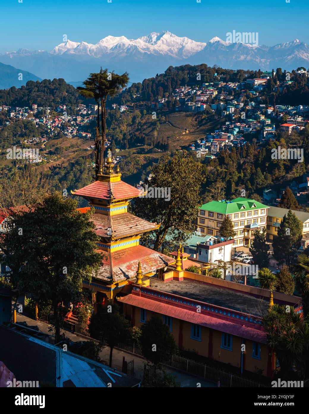 Darjeeling in the Himalayas, North India, view of mountains and tea ...