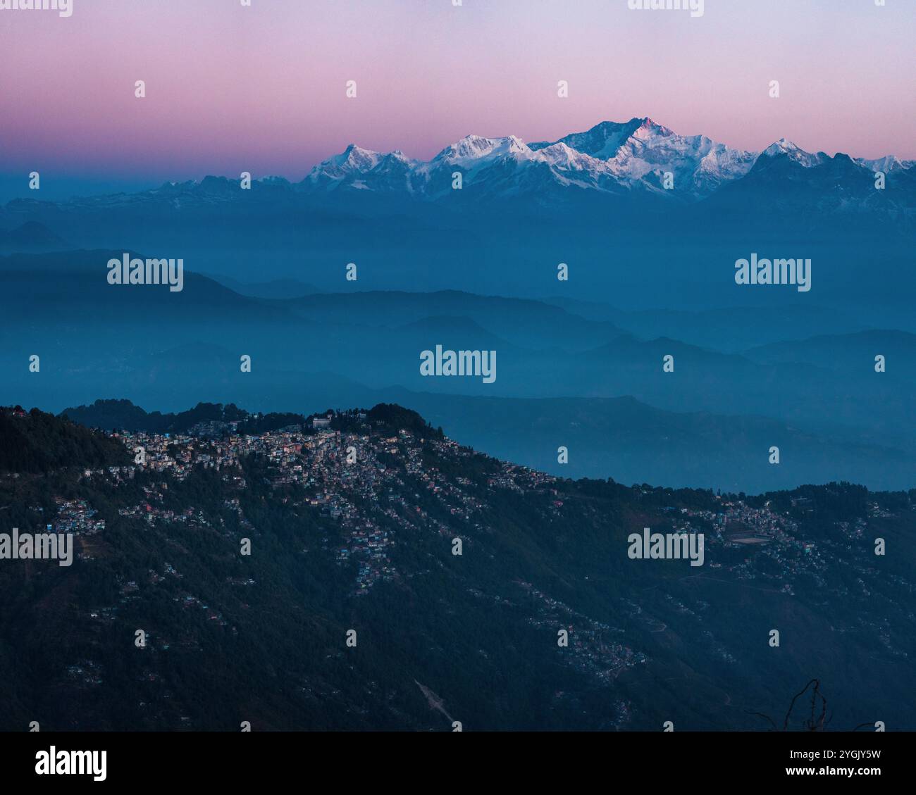 Darjeeling in the Himalayas, North India, view of mountains and tea ...