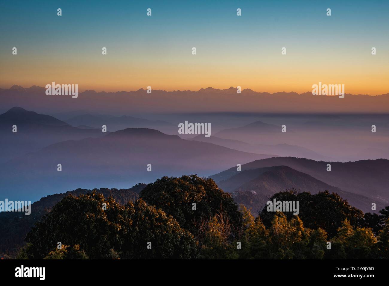 Darjeeling in the Himalayas, North India, view of mountains and tea ...