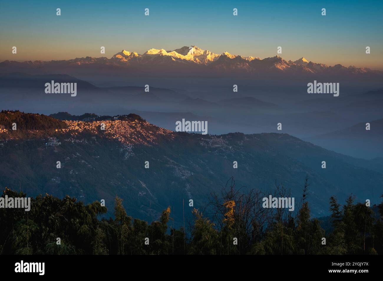 Darjeeling in the Himalayas, North India, view of mountains and tea ...