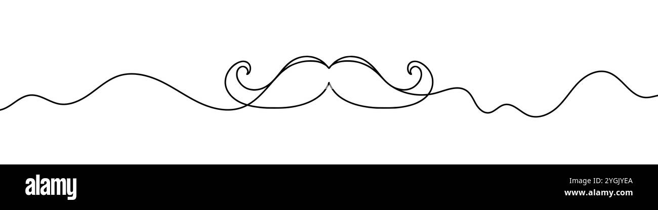 One continuous line illustration of a mustache, isolated on white ...