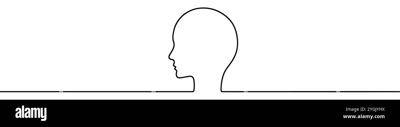 Continuous line drawing representing human head, isolated on white ...