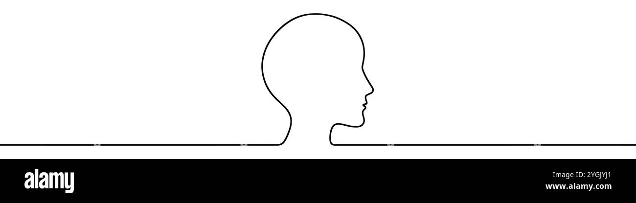 Continuous line drawing representing human head, isolated on white ...