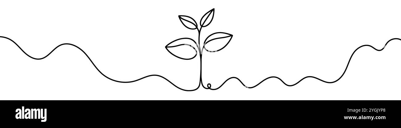 Minimalist continuous line drawing representing a growing plant with ...