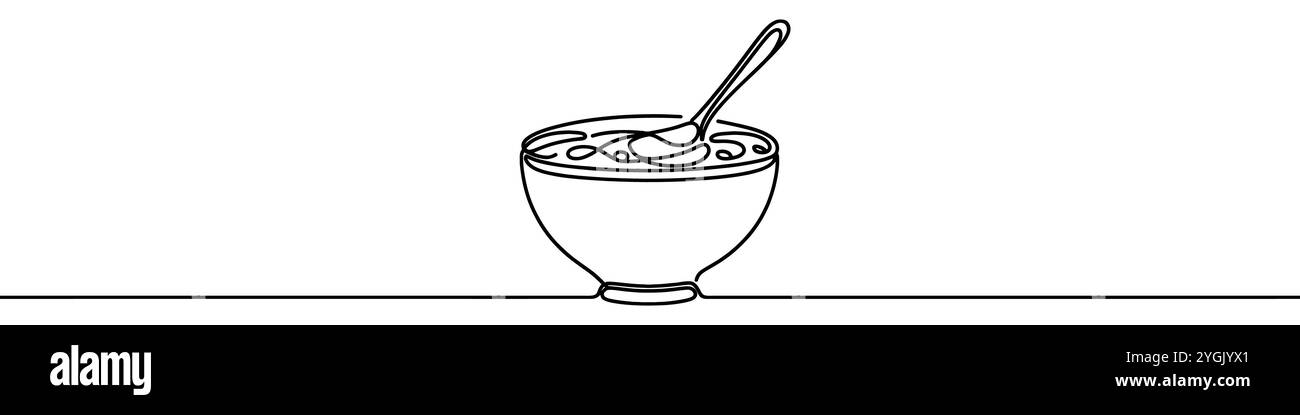 Minimalist continuous line drawing of a steaming bowl of soup, perfect ...