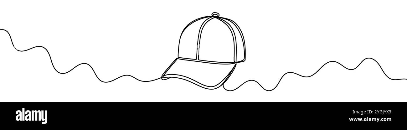 Minimalist vector illustration depicting a baseball cap with a single ...