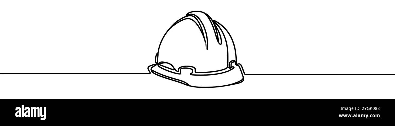 One continuous line illustration of a safety helmet, isolated on white ...