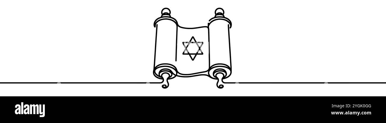 Continuous line drawing of torah scroll with star of david symbolizing ...