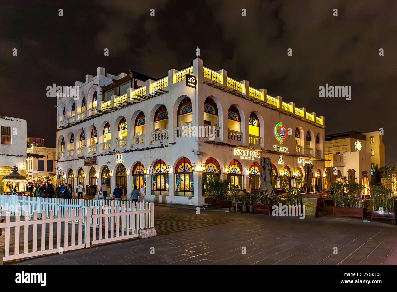 Desert Rose Restaurant, Terrace, Souq Waqif, in the evening, Old Town ...