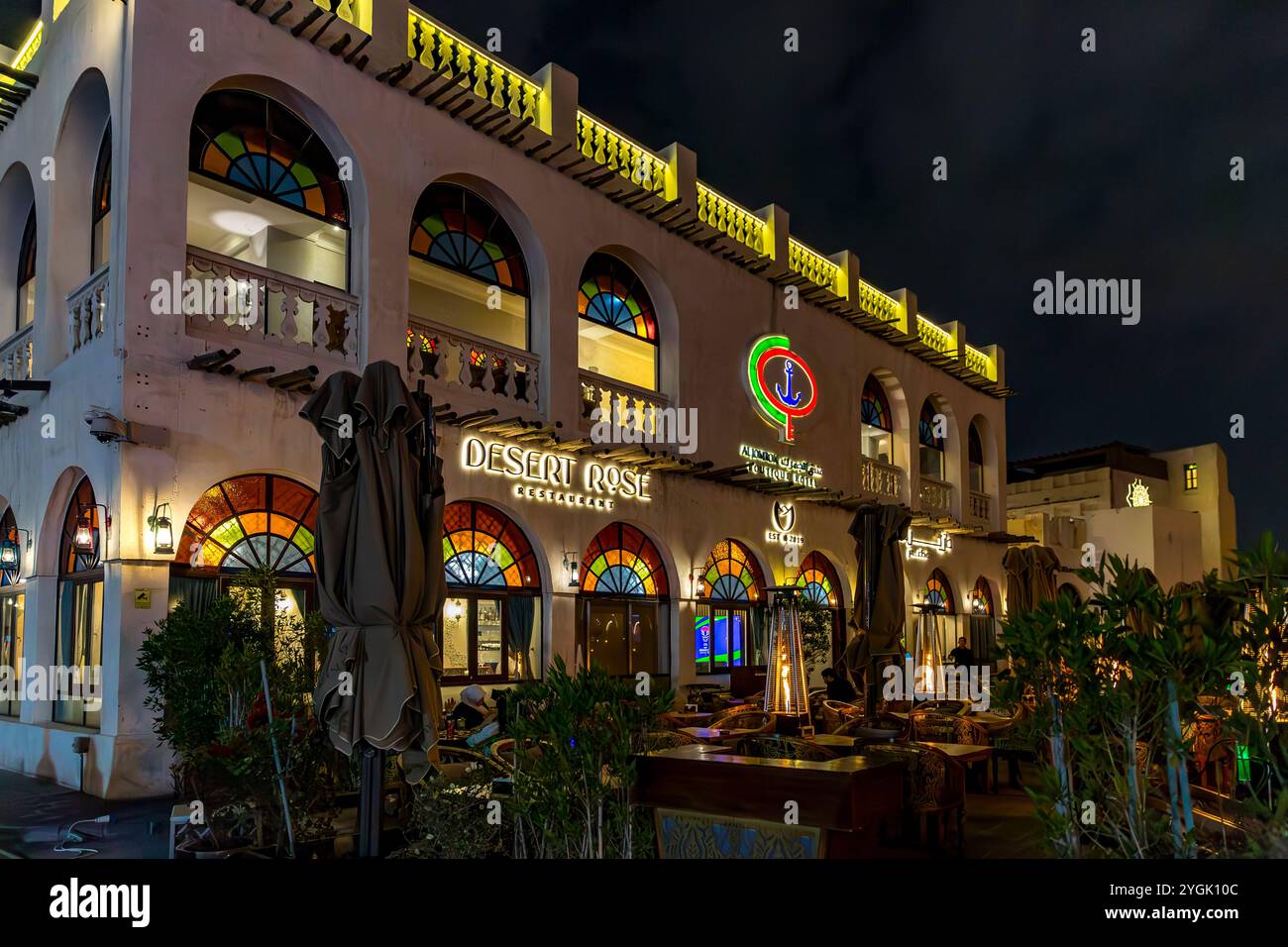 Desert Rose Restaurant, Terrace, Souq Waqif, in the evening, Old Town ...