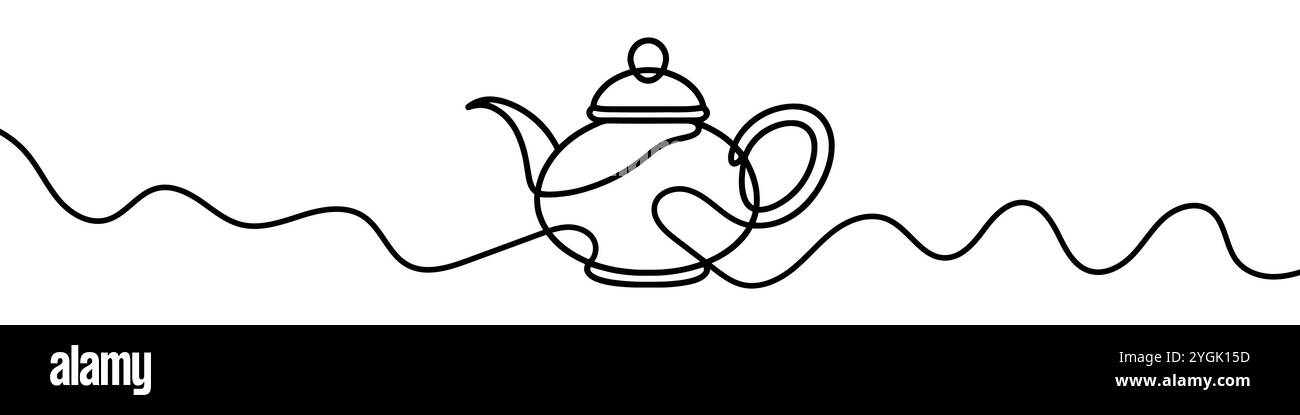 Continuous line drawing of teapot with wavy base and lid Stock Vector ...
